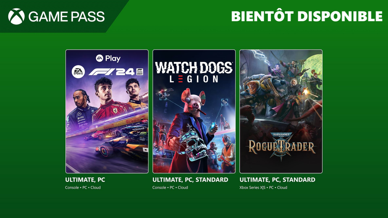 Prochainement dans le Xbox Game Pass : Watch Dogs: Legion, EA Sports F1 24 et Warhammer 40,000 ...